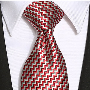 KissTies Plaid Necktie Checked Extra Long Tie in Gift Box, Red Silver Grey (63'' XL)