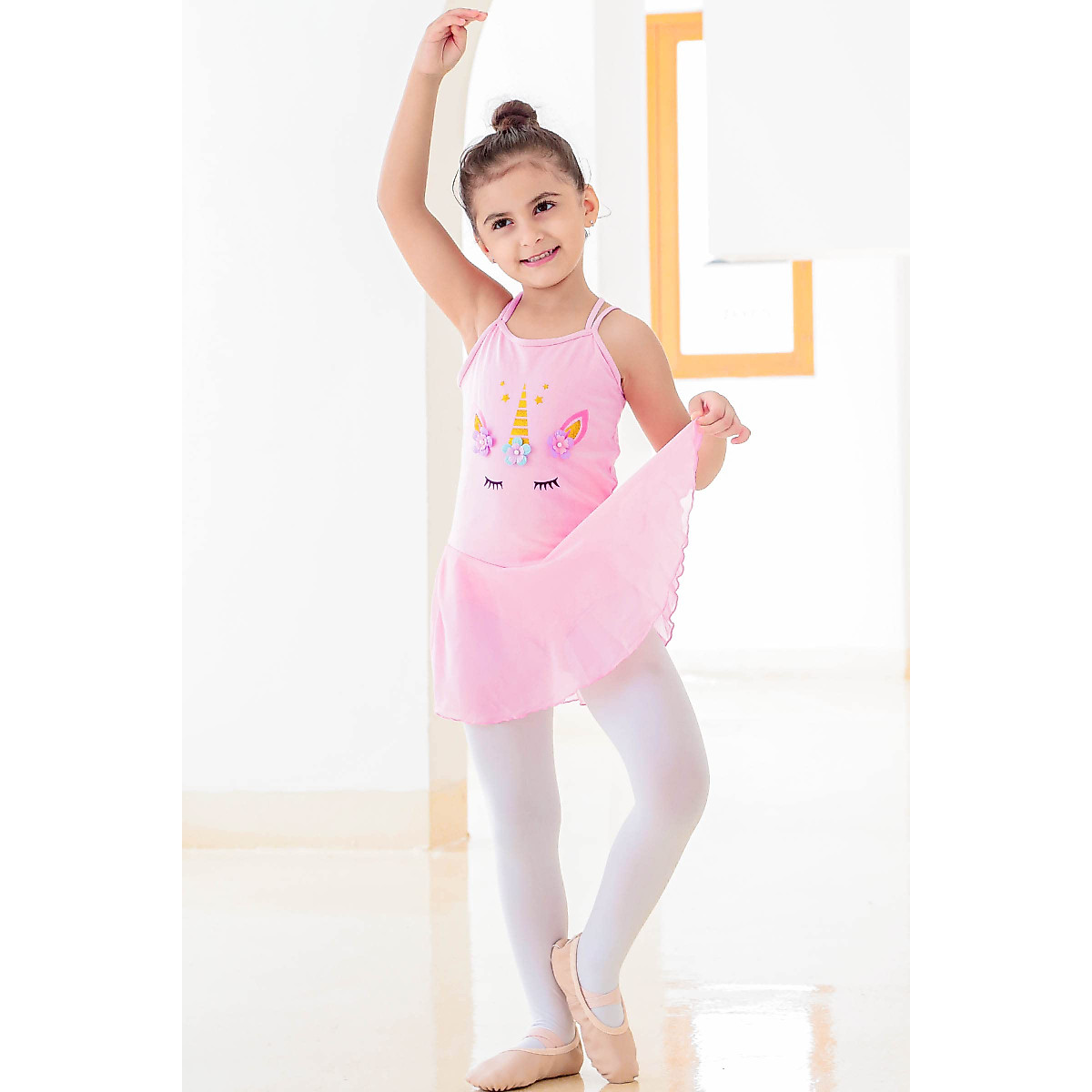 BAOHULU Girl's Skirted Leotards Camisole Cartoon Ballet Dance Tutu Dress B188_Pink_XL