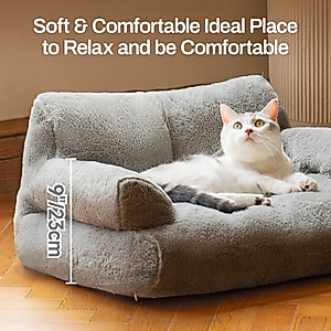 MEWOOFUN Cat Couch Bed for Indoor Cats, Washable Small Dog Beds for Medium Small Dogs & Cats up to 25 lbs, Fluffy Pet Beds with Non-Slip Bottom, 26×19×13 Inch (Grey)