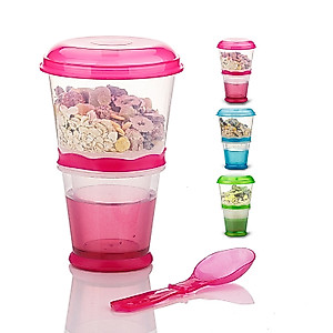 INOGIH Cereal On the Go Cups Breakfast-Portable Drink-Cup Cereal To-Go Container-Cup with Spoon (Pink)