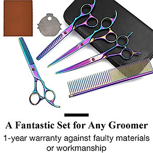 Moontay Professional Dog Grooming Scissors Set, 7 Inch/8 Inch Pet Grooming Scissors Chunkers Shears, Curved Thinning Shears for Dog with Grooming Comb