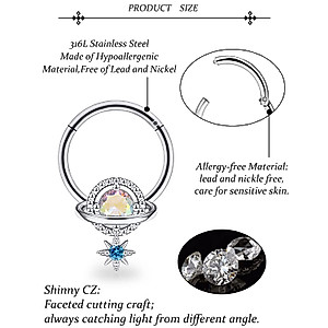 Vsnnsns 16G Septum Jewelry Septum Ring Piercing Jewelry Septum Clicker Ring and Horseshoe Barbell Stainless Steel Septum Nose Rings Hoop for Men Women Silver 10mm 9pcs