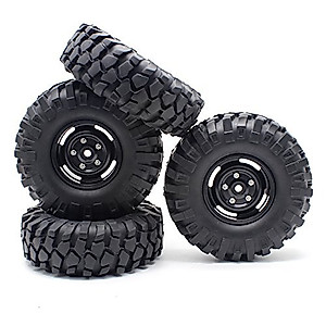 Black High Grip Rubber Tires Tyres for 1/10 RC Car Truck Buggy and Front Rear Pentagram Plastic Wheel Rims Accessory Spare Part Pack of 4 for Arduino DIY Wheel Toy