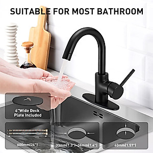 PHICHI Matte Black Bar Sink Faucet, Single Handle 1 Or 3 Hole Stainless Steel Gooseneck Faucets for Bathroom Outdoor with Hot & Cold Water Supply Lines