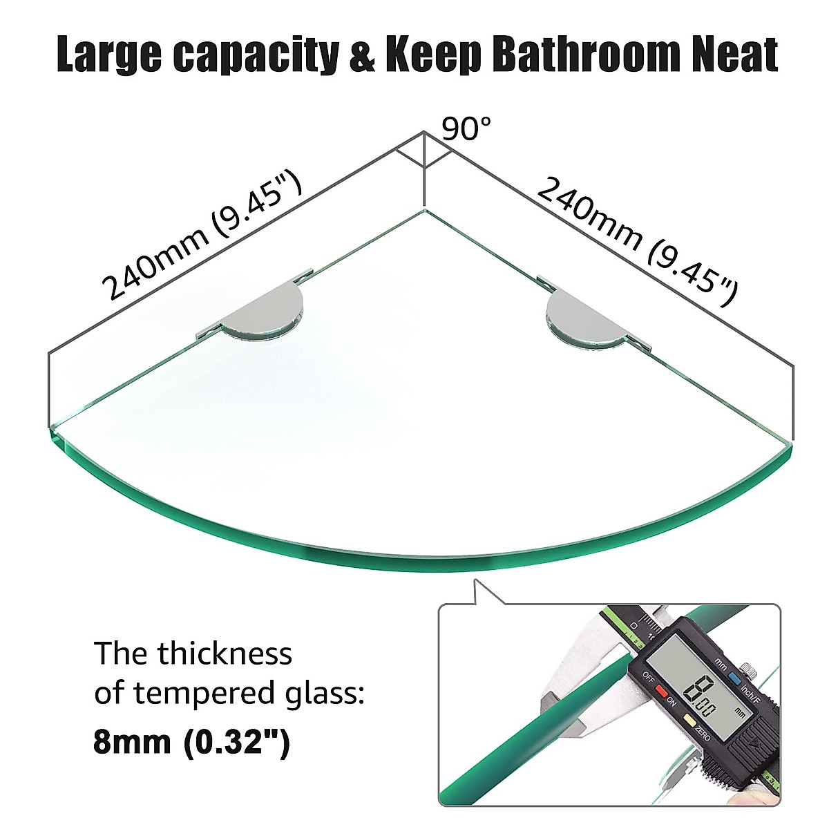 FesGif 2 Pack Glass Corner Shelf for Bathroom Shower Caddy Basket Shelf Shampoo Holder Storage Organizer No Drilling Adhesive Wall Mounted Bathroom Shelf Floating Extra Thick Tempered Glass Shelves