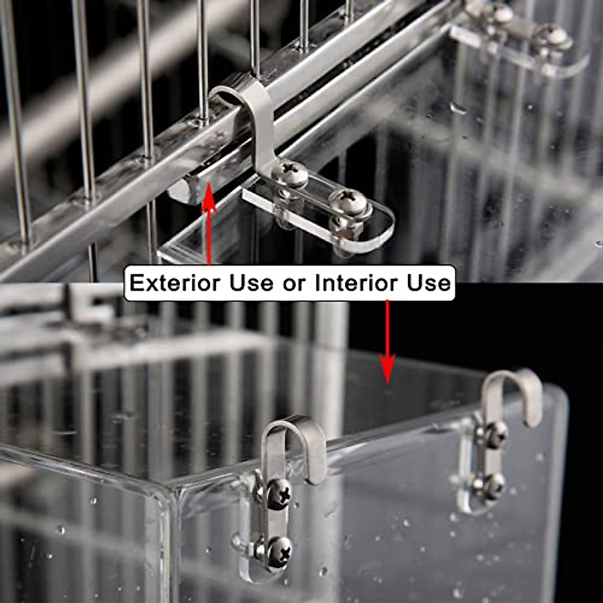 Xxmbbjy Hanging Cube Bird Bath Cage, Transparent Bird Bathtub Bath Shower with Stainless Steel Hooks for Small Bird Canary Parakeet Budgerigar Parrots Crested Myna Cockatiel Lovebird (Large)