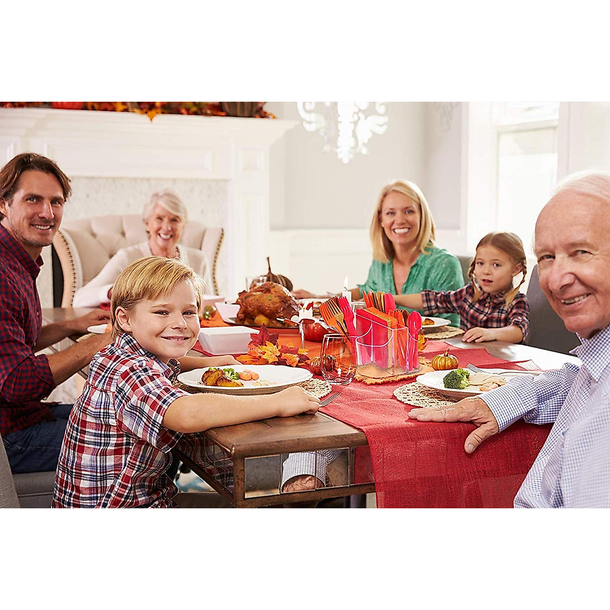 Tiger Chef 5 Compartment Clear Utensil Caddy. Organizer for Silverware Napkins Cups Tabletop Condiment for Dining Table Party Buffet Entertaining Picnics BBQ