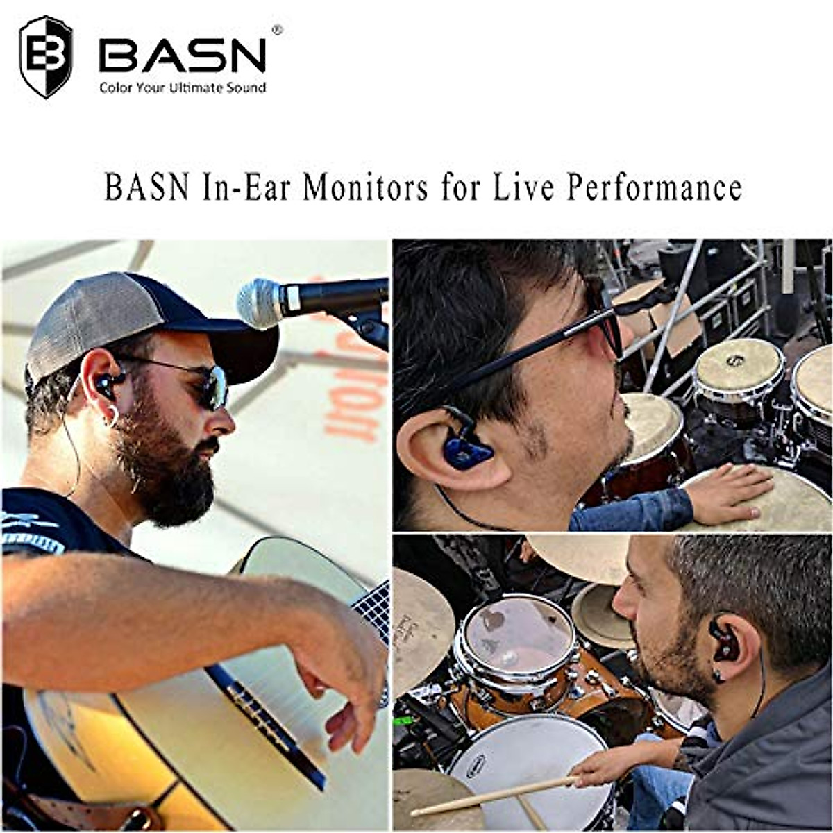 BASN High-Definition in Ear Monitor Headphones for Musicians with Detachable MMCX Earbuds; Dual Dynamic Drivers and Noise-Isolating (Brown)