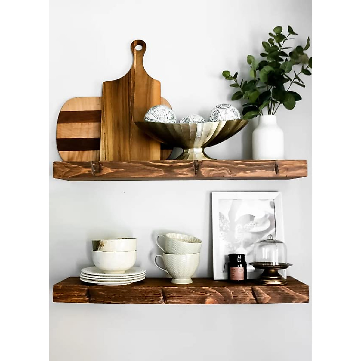 Floating, Wood Shelf, Reclaimed, Rustic, Shelves, 1800's, Antique, Vintage, Patented Easy Hang, 2" Thick x 7" deep x 30", Set of Two, Medium Brown