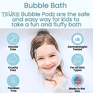 TruKid Bubble Podz Bubble Bath for Baby & Kids, Gentle Refreshing Bath Bomb for Sensitive Skin, pH Balance 7 for Eye Sensitivity, Natural Moisturizers and Ingredients, Lavender (10 Podz)