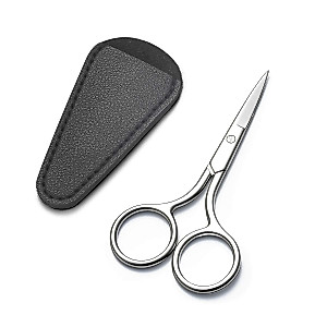 HITOPTY Small Facial Hair Scissors, Straight Tip Grooming Scissors for Eyebrows, Beard, Ear, Nose, Moustache Trimming Snips Beauty Kit with PU Case 3.5inch Stainless Steel