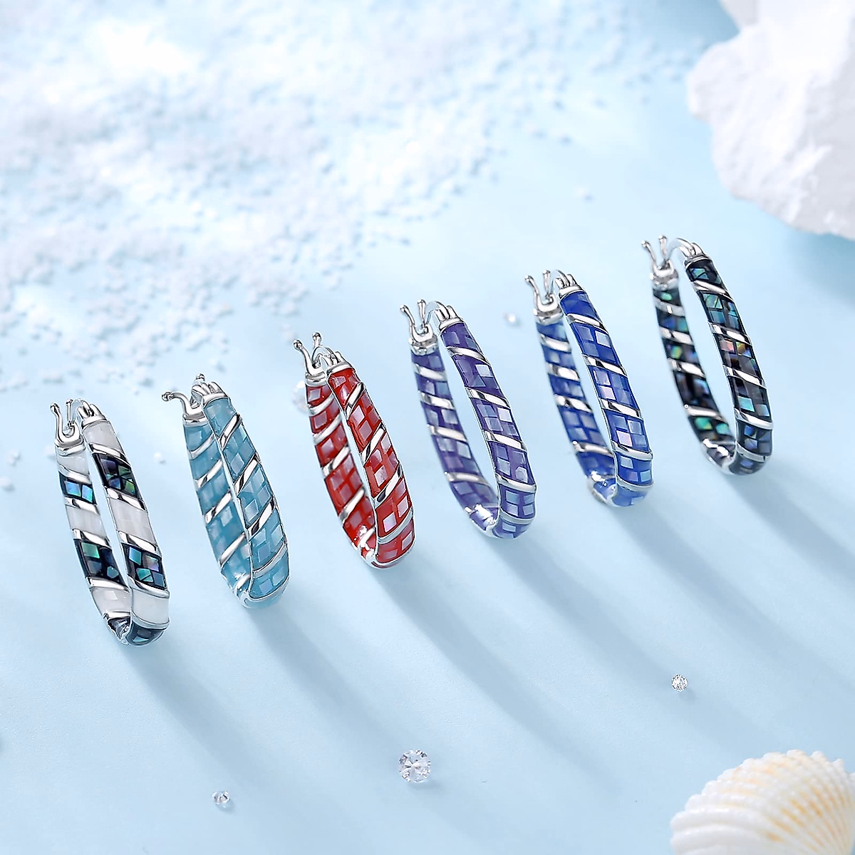 MUYUU Abalone Shell Hoop Earrings, Rhodium Plated Oval Inside Out Hoop Earrings For Women Fashion Jewelry Gift