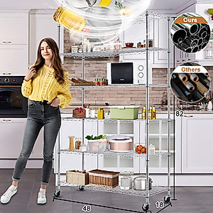 BestShop 6 Tier Wire Shelving Storage Metal Shelf Standing Shelf Units Height Adjustable Garage Shelving 48"x18"x82" with Wheels/Feet Levelers 2100lbs Capacity Commercial Shelving, Chrome