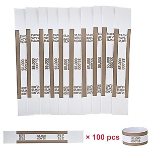 Currency Straps – Bill Wrappers, Money Bands to Organize Bills, ABA Standard Colors, Self-Adhesive, 7.5 x 1.15 Inches ($5000 / Brown)