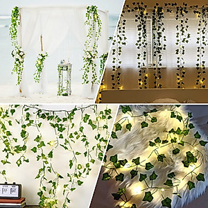 Waipfaru 6Pcs 41FT Fake Vines for Bedroom with 33FT Lights and 3D Butterfly, Fake Ivy Vines for Room Decor, Artificial Ivy Garland with Greenery Leaves for Wedding Room Party Home Garden Wall Decor