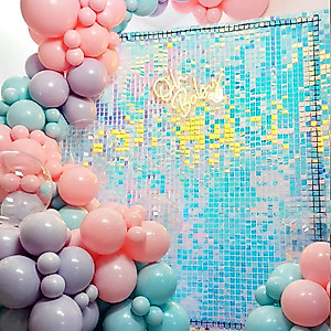 COKAOBE Rainbow Blue Shimmer Wall Backdrop 24PCS Rainbow Blue Sequins Backdrop Decoration Panels, Photo Backdrops for Baby Shower Mermaid Unicorn Birthday Anniversary Wedding Decoration (Rainbow Blue)