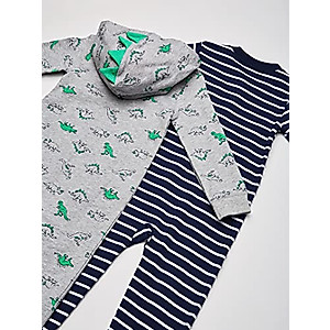 Carter's Baby Boys' 2-Pack One-Piece Romper, Grey Dino/Navy Stripe, 18 Months