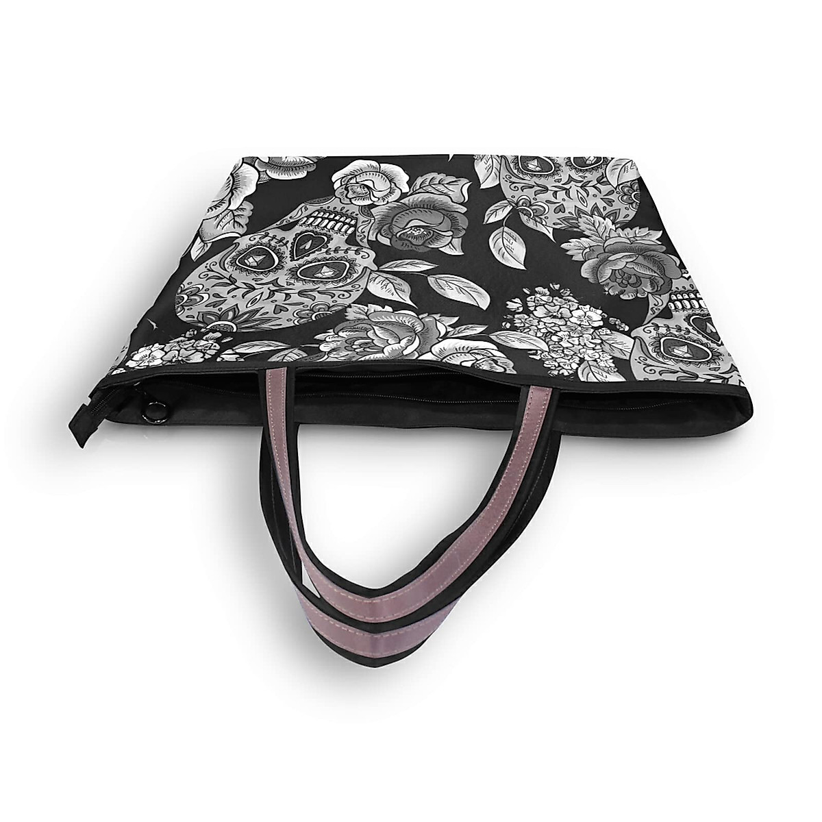 Women Shoulder Handbag White Skull Rose Paisley Tote Bag Top Handle Bag L