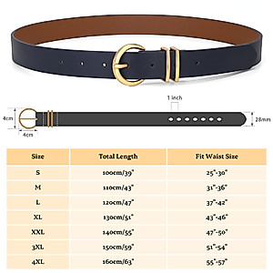 WHIPPY Women Leather Belt Fashion Design belt Gold Buckle Ladies Belt for Jeans Pants Dresses Navy Blue M