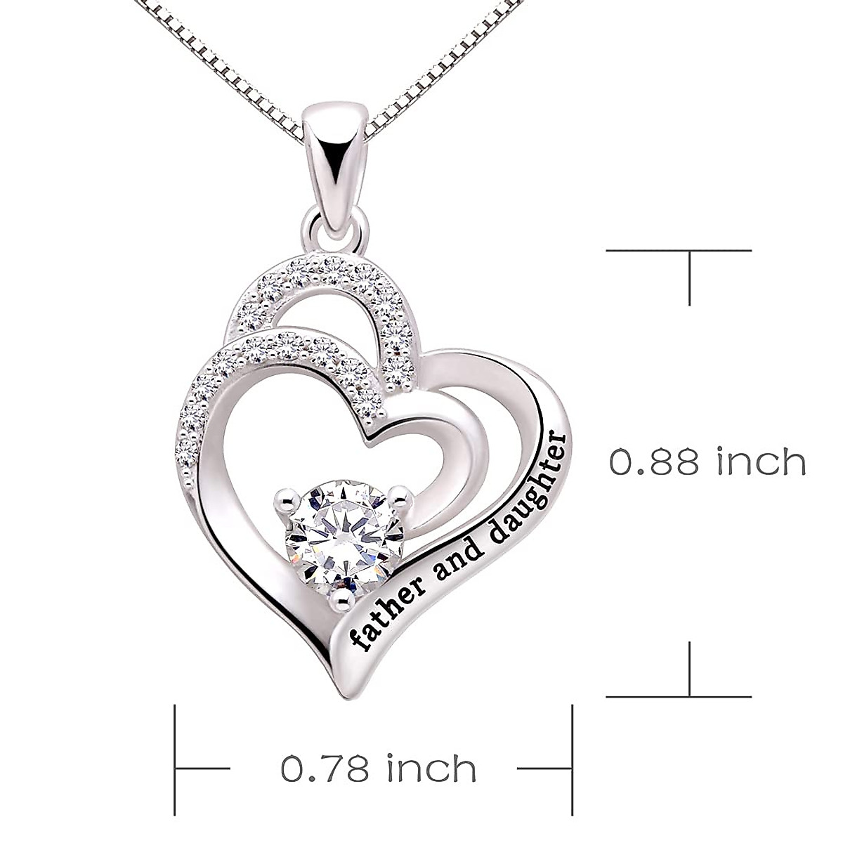 ALOV Jewelry Sterling Silver father and daughter Love Heart Cubic Zirconia Pendant Necklace