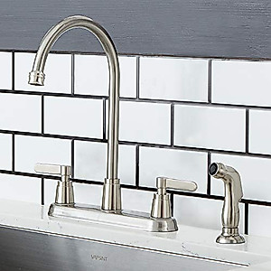 VAPSINT 4 Hole Kitchen Faucet with Sprayer,High Arc Commercial Brushed Nickel Stainless Steel Kitchen Sink Faucet 360 Degree Swivel Pullout Kitchen Faucets for Sink 3 Hole