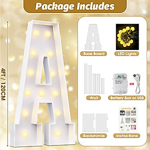 Ledido 4FT Marquee Light Up Letters Large Light Up Letters for Party Decoration, Marquee Letters for Birthday Graduation Baby Shower Wedding, Pre-Cut Foam Board Assembly Required Letters S