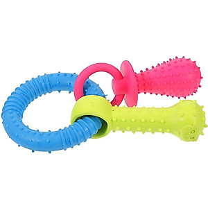 Mintique Pet Chew Dummy & Bone with Ring Toy Colourful Soft Rubber Puppy Teeth Cleaning Healthy Gums Dummy Fetch Toy for Dog and Cats 1Pcs