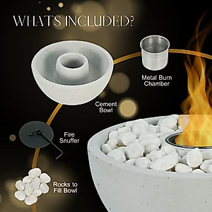 Concrete Tabletop Fire Pit - Smokeless & Odorless Round Ethanol Tabletop Fire Pit - Portable Outdoor & Indoor Smores Fire Pit - Mini Fireplace with Decorative Rocks - Bi Ethanol Fuel