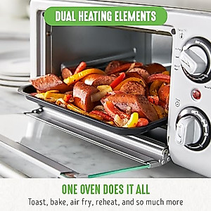 GreenLife Countertop Stainless Steel Toaster Oven Air Fryer, PFAS-Free, Ceramic Nonstick Tray Rack Airfry Basket, Dual Heating,4 Slice Capacity,Adjustable Temperature & Time Control,Black