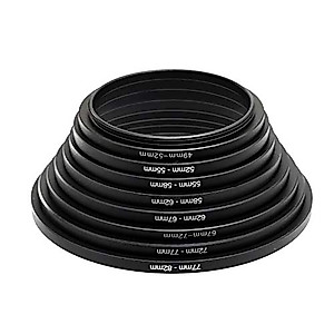 Fotasy Anodized Black Metal Filter Step Up Ring Set, Stepping Lens Adapter Rings 49-52mm 52-55mm 55-58mm 58-62mm 62-67mm 67-72mm 72-77mm 77-82mm (SRU)