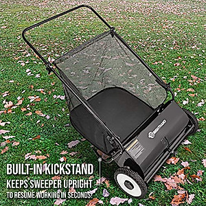Right Hand 26-Inch Push Lawn Sweeper, Strong Rubber Wheels & Heavy Duty Durable Steel Structure Sweeps Leaf Grass & More, 7ft Mesh Collection Bag, 4 Spinning Brushes