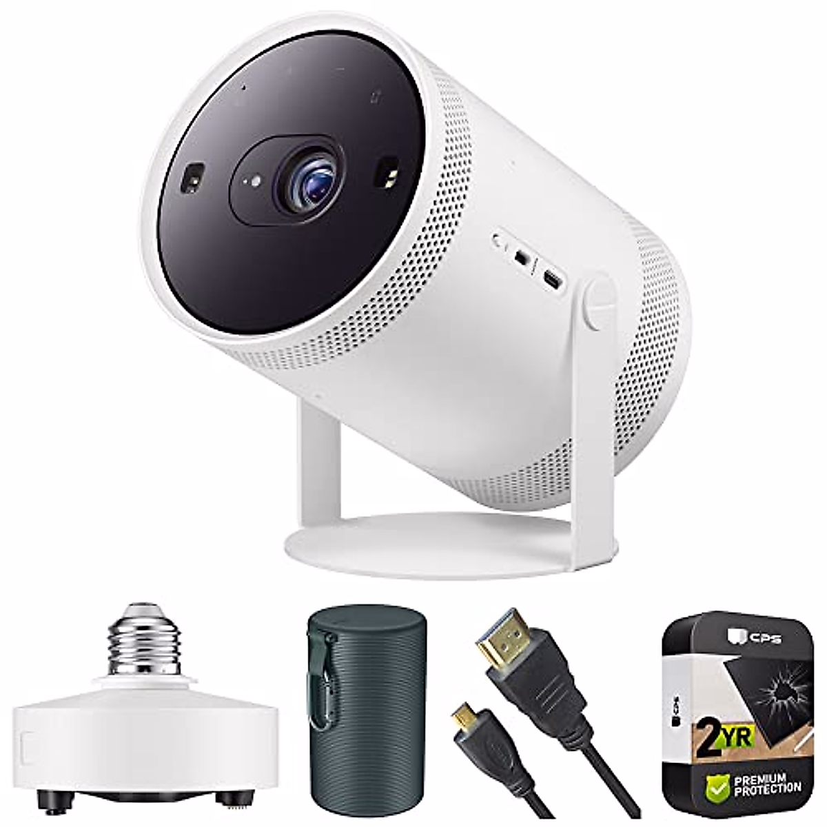 Samsung SP-LSP3BLAXZA The Freestyle Projector Bundle with Samsung The Freestyle Socket Adapter, Projector Carrying Case (Green), Micro-HDMI to HDMI A/V Cable and 2 YR CPS Enhanced Protection Pack