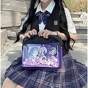 Hipi-shop Ita bag Japanese Color matching Transparent shoulder bag crossbody bag for Anime Lolita Bag DIY Cosplay Display Anime badges handbag (Black)