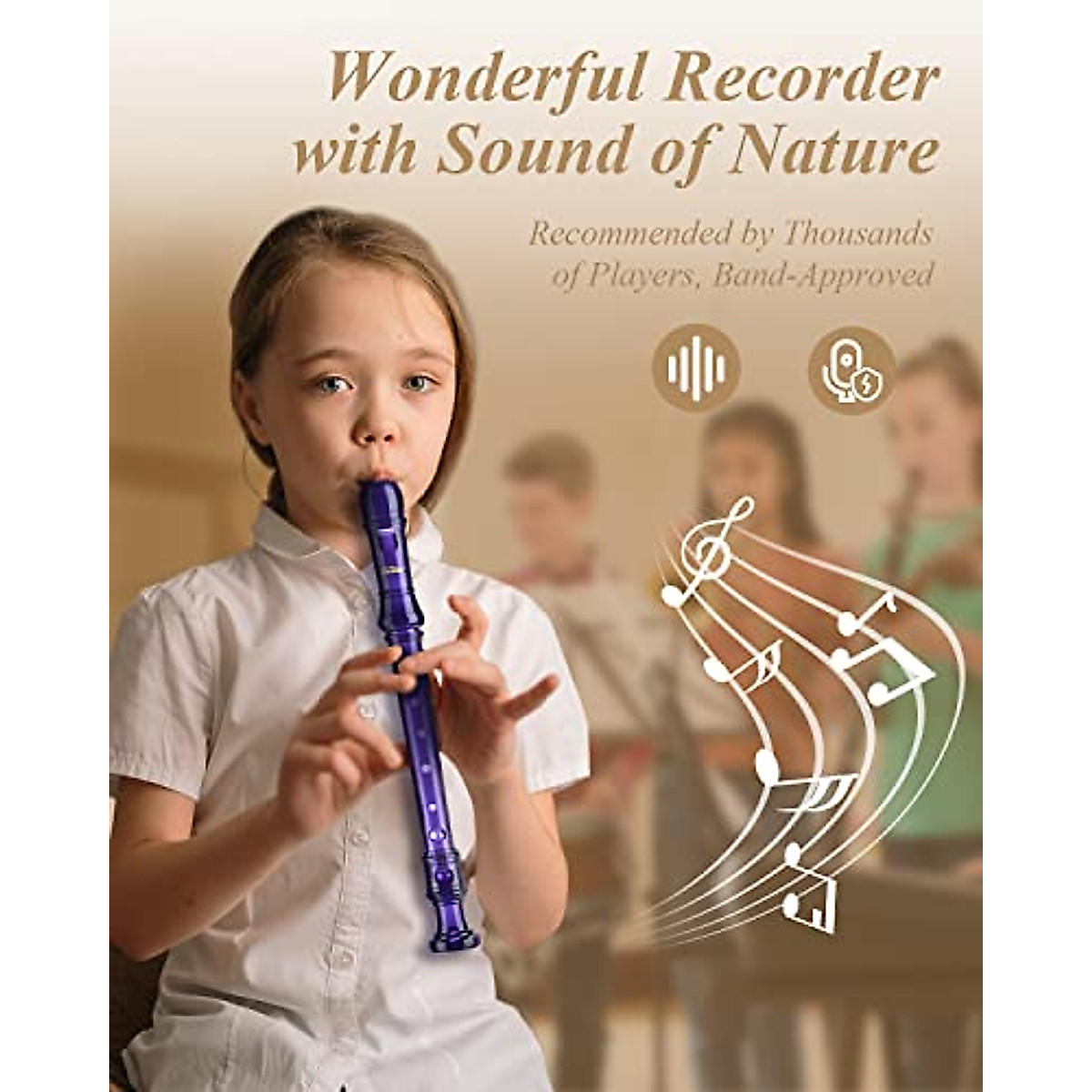 Eastar Soprano Recorder Instrument for Kids Students Beginners, German fingering C Key Recorder Instrument 3 Piece with Cleaning Kit, Storage Bag, Fingering Chart, ERS-1GPu, Purple, School-Approved