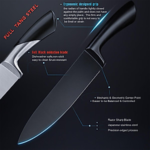 RAXCO Knife Block Set-Kitchen Knife Set,Knife Sets for Kitchen with Block & Sharpener,Black