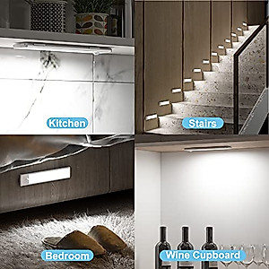 3 Color Led Closet Light, 66-Led Dimmable USB Rechargeable Motion Sensor Magnetic Under Cabinet Lights 1100mAh Battery Operated White Strip Lighting, 20cm/7.8inch