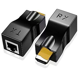 HDMI Extender Over Cat 5e/6, HDMI to RJ45 Ethernet Network Converter 2 Ports, Support 1080 P UP to 30m/98ft, Suitable for HDTV, Set Top Box, DVD, PS4, STB, Projector, Digital Monito