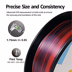 HELLO3D PLA 3D Printing Filament 1.75mm Dual Color Silk Filament,Silk Shiny Red Black 2 Colors in 1 Coextrusion 3D Printer Filament 1KG 1.75mm 3D Printing Material with Bicolor Dichromatic 2 Colors