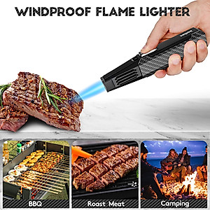 KOLTEC Butane Torch, Outdoor Windproof Cooking Torch Lighter, Refillable Adjustable Jet Flame Kitchen Butane Lighter with Safety and Fire Lock, Gift Box Package (Gas Not Included) (Black)