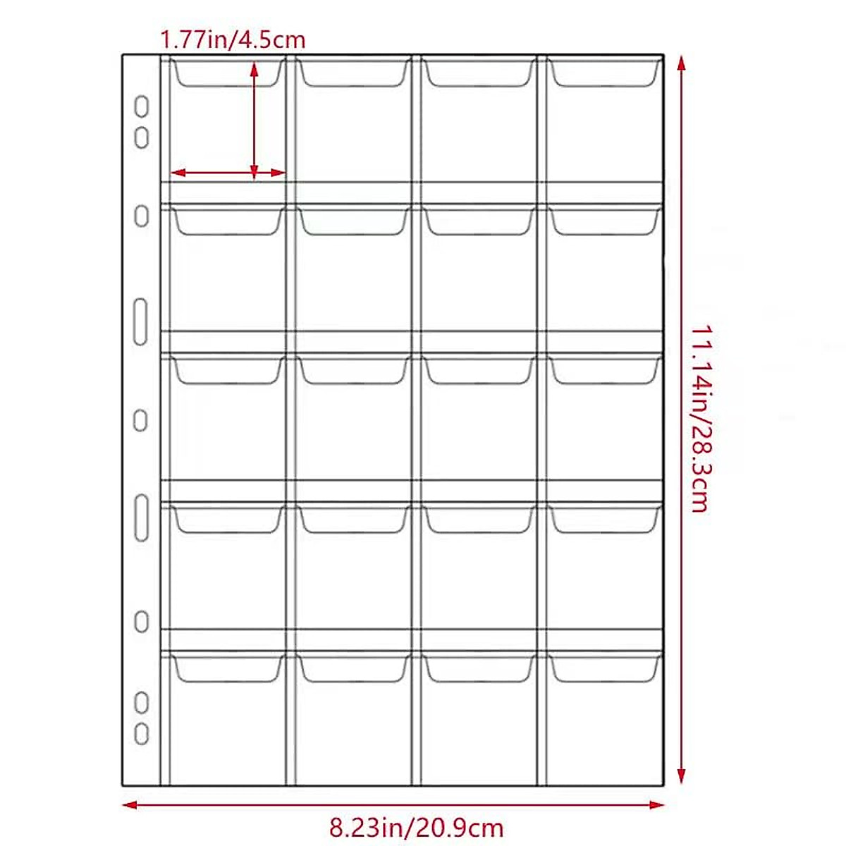 20 Sheets Coin Sleeves for Coin Album Binder, 20 Pocket Coin Protectors Pages, 9 Hole Coin Collection Pages Coin Pocket Holders for Currency, Stamp, Coin,etc