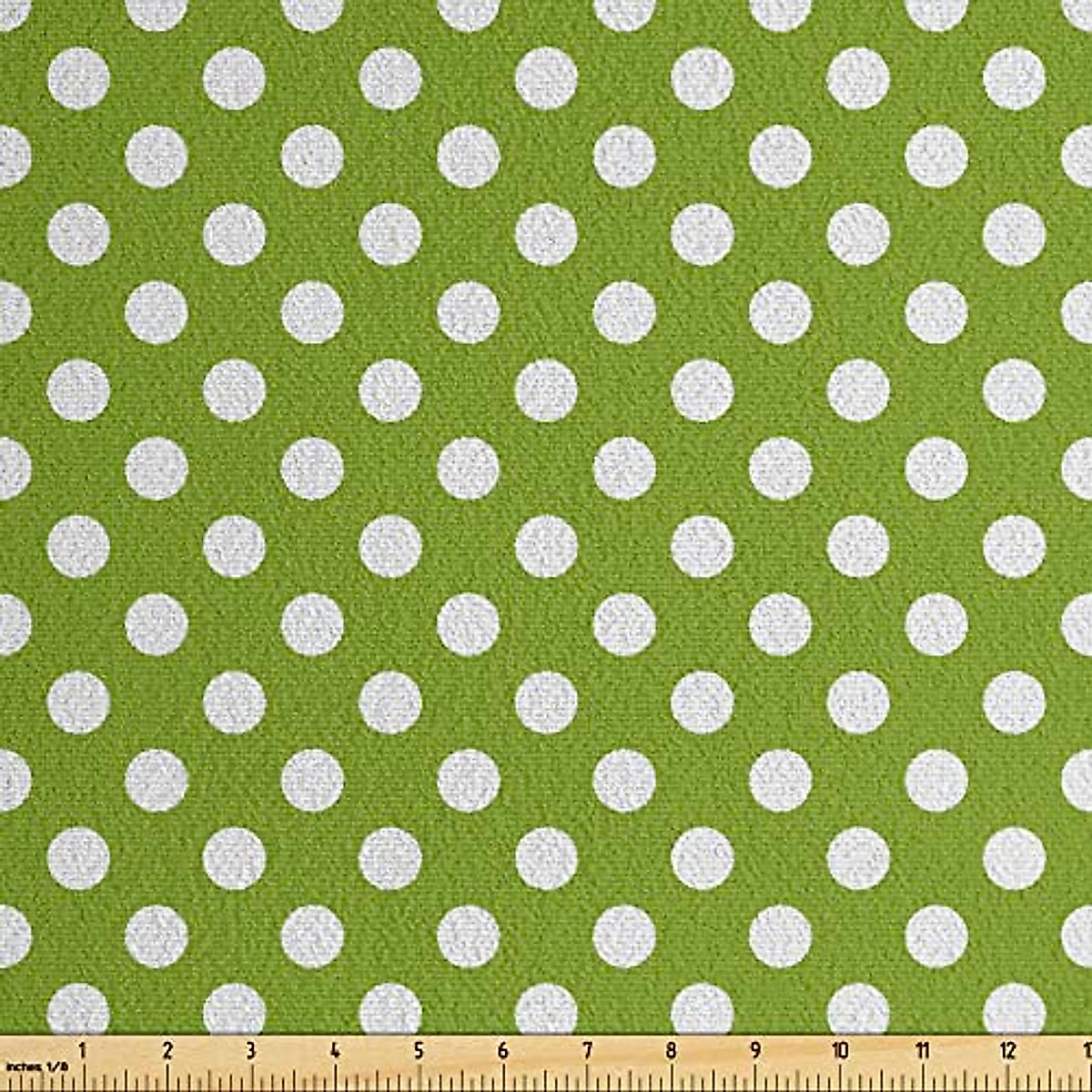 Ambesonne Geometric Faux Suede Fabric by The Yard, Retro Style Simple Image of Polka Dots Circle Shapes in Repetitive Pattern, for Indoor Outdoor DIY Projects Upholstery, 5 Yards, Lime Green White
