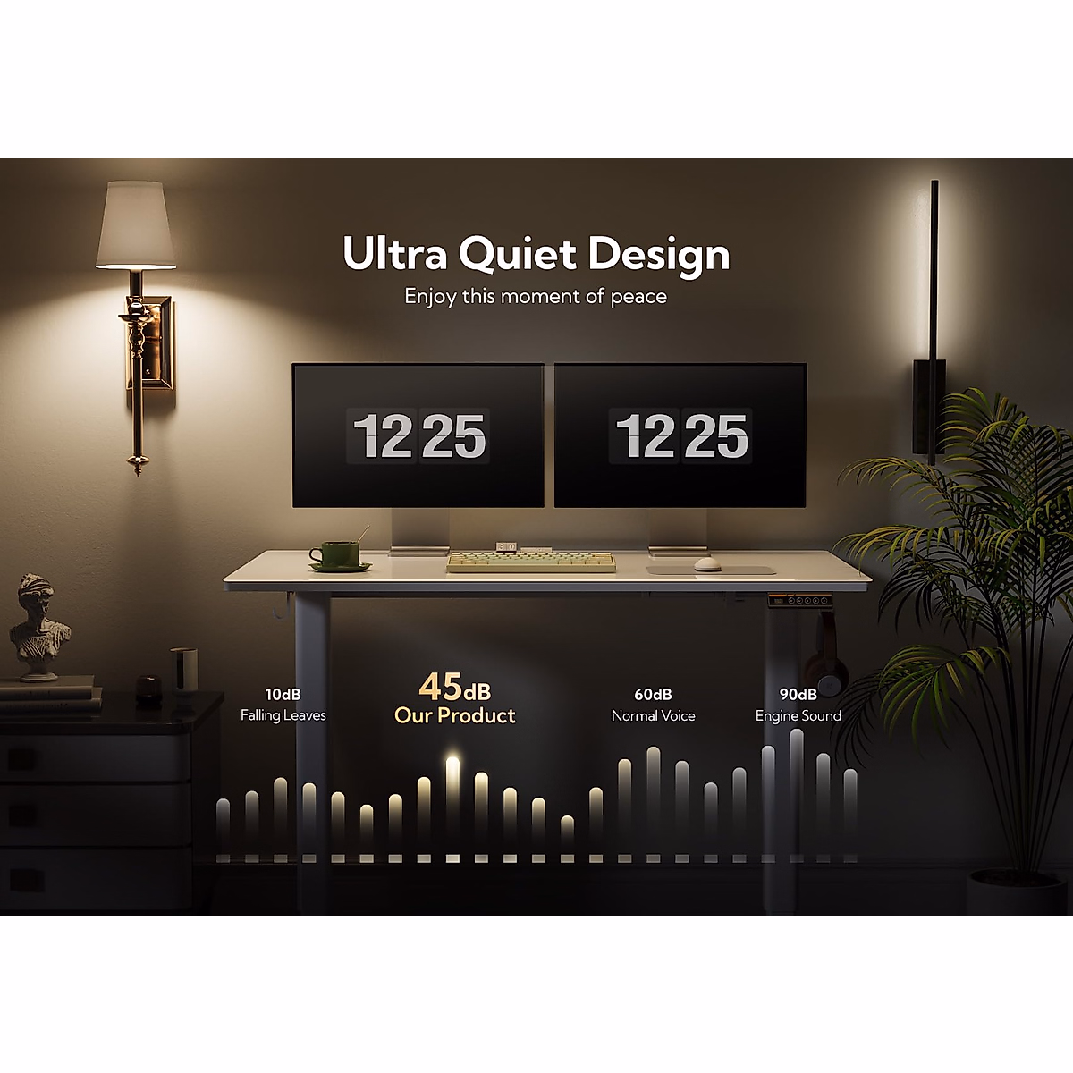 Claiks Glass Standing Desk, Small Electric Standing Desk Adjustable Height, 40 Inch Adjustable Stand Up Desk, Quick Install Home Office Computer Desk, Super White