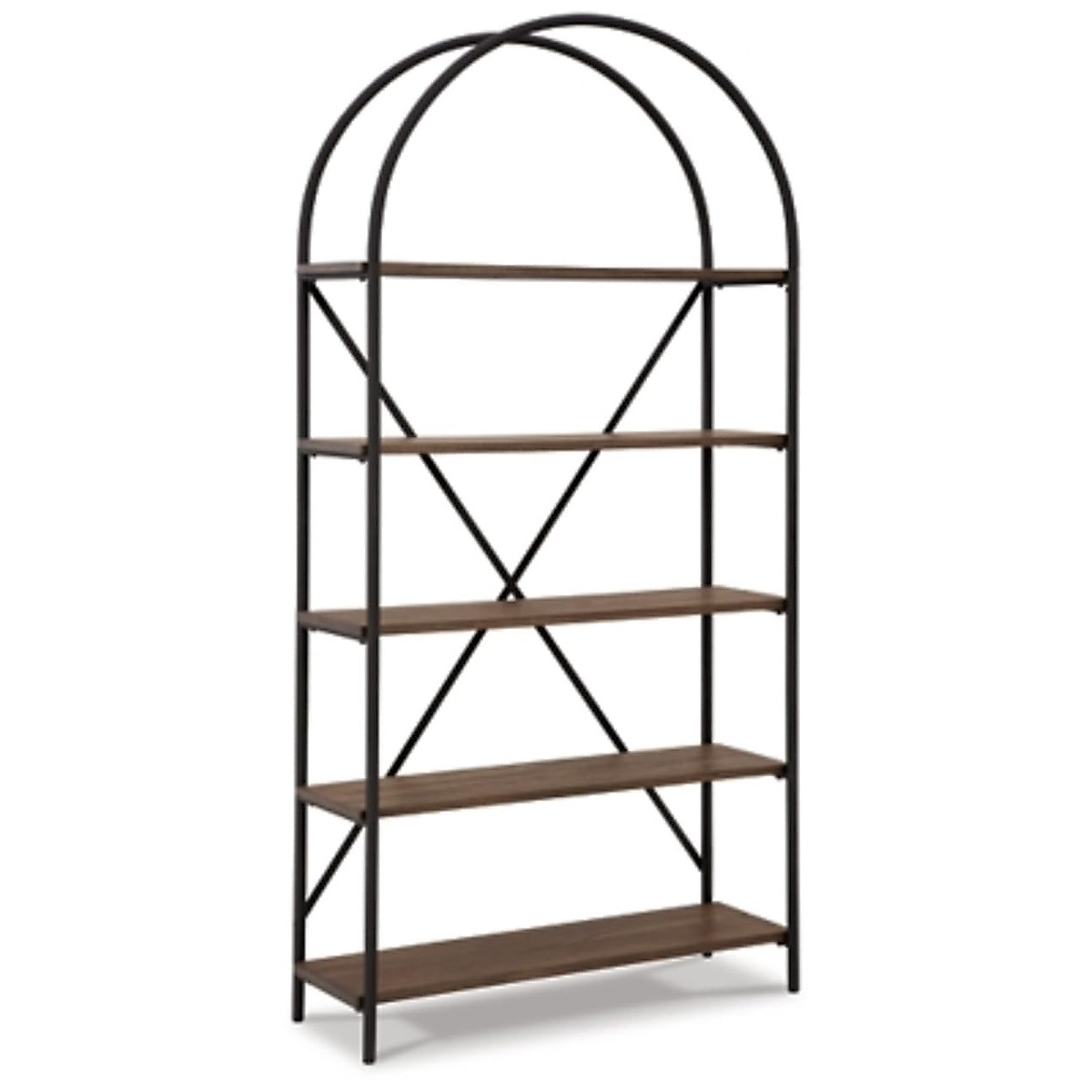 Brown Black Bookcase, Bookshelf 5 Tier Bookcase Arched Display Racks Tall Standing Bookshelves, Storage Rack Shelf Large Black Book Shelf for Bedroom, Living Room, Home Office