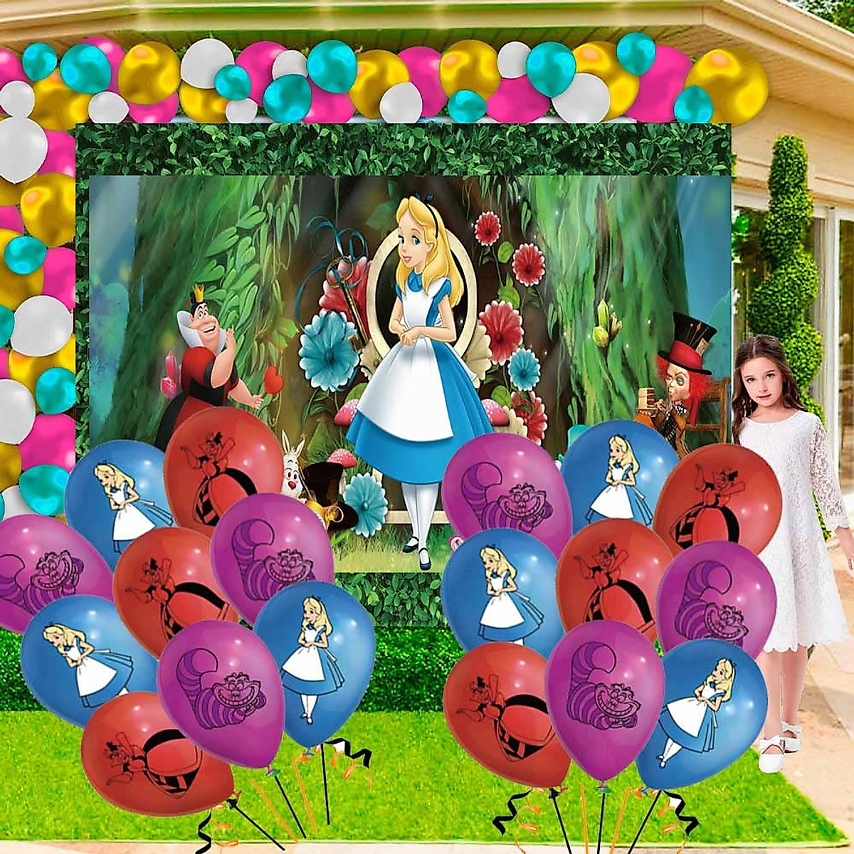 Alice in Wonderland Birthday Party Supplies Decorations Cake Topper Balloons Favors Backdrop Banner Decor