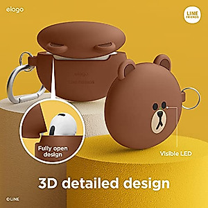 elago | LINE Friends Case Compatible with AirPods 3 Case Cover, Cute 3D Design Case Compatible with AirPods 3rd Generation Case 2021, Protective Silicone Case with Keychain, Wireless Charging (Brown)