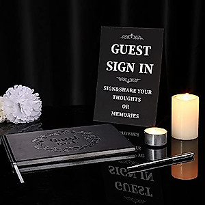 Zonon Funeral Guest Book, Black Guest Book with Pen and Table Sign, 50 Page Memorial Service Guest Book, Guestbook in Loving Memory for Wedding Funeral Memorial Bridal Shower, 9 x 6 Inch