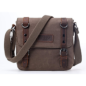 Troop London Heritage Canvas Leather Shoulder Bag, Across Body Bag, Smart Small Travel Bag TRP0428 (Olive)
