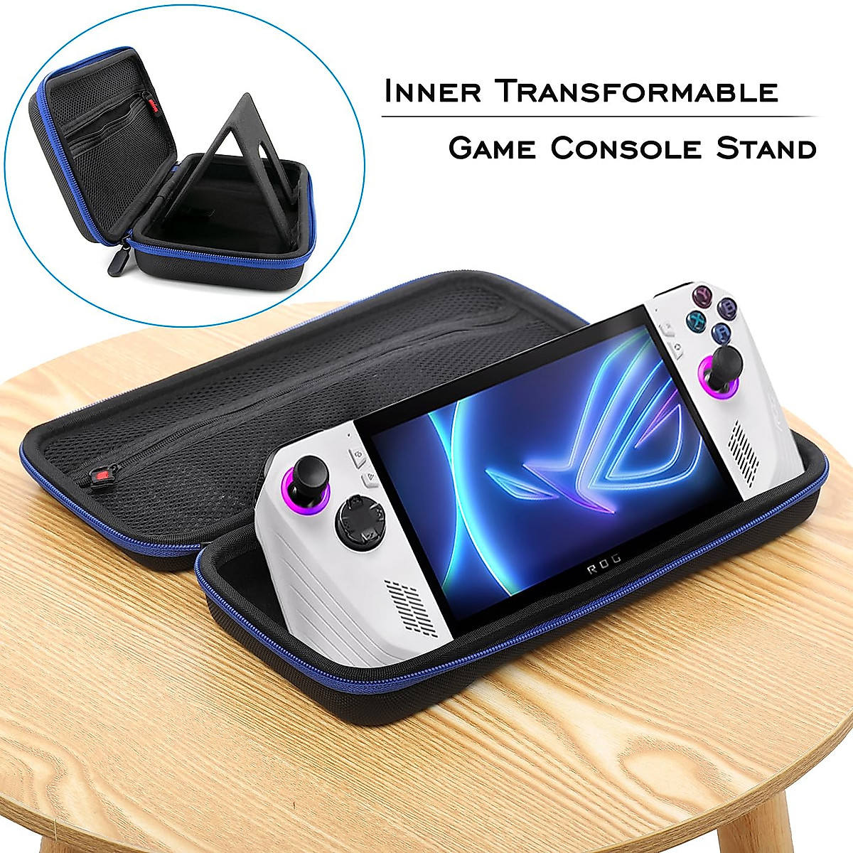 ADVcer Rog Ally Handheld Case, Waterproof EVA Hard Shell Flannel Soft Inner Protective Travel Case with Internal Transformable Game Console Stand, Double Zipper, Carrying Handle for Rog Ally 7" (Blue)