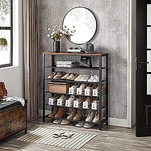 VASAGLE 6-Tier Shoe Rack, Shoe Organizer for Closet, Entryway, 24-30 Pairs of Shoes, Large Shoe Rack Organizer with 5 Metal Mesh Shelves, 11.8 x 39.4 x 43.3 Inches, Rustic Brown and Black ULBS016B01