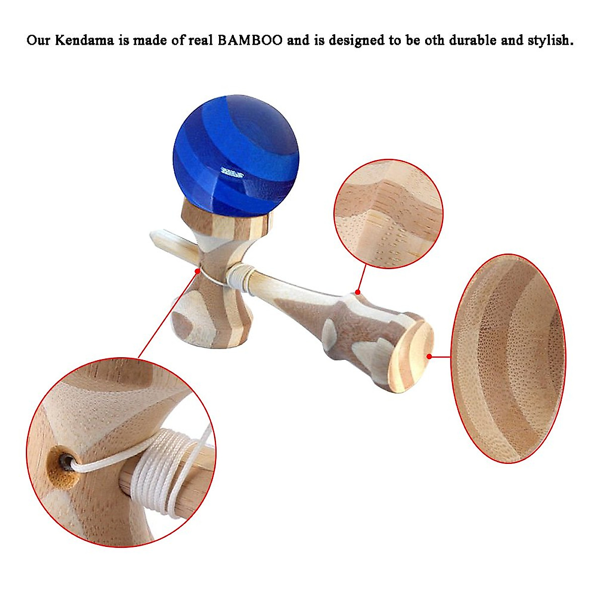 RQN Bamboo Kendama with Translucent Blue Ball with Extra String for Kids Teens Adults Festival Gift